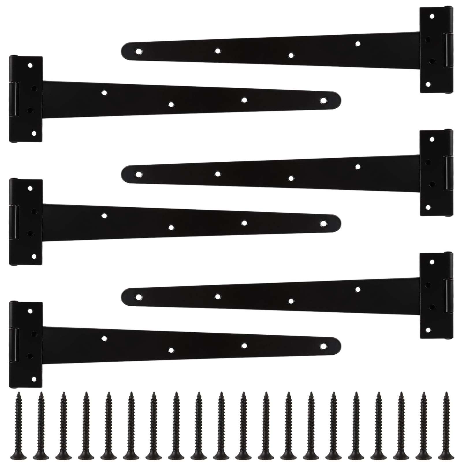 AHAQU 6PCS T Hinges, 400mm/16 Inch Black Garden Gate Hinges with Screws ...