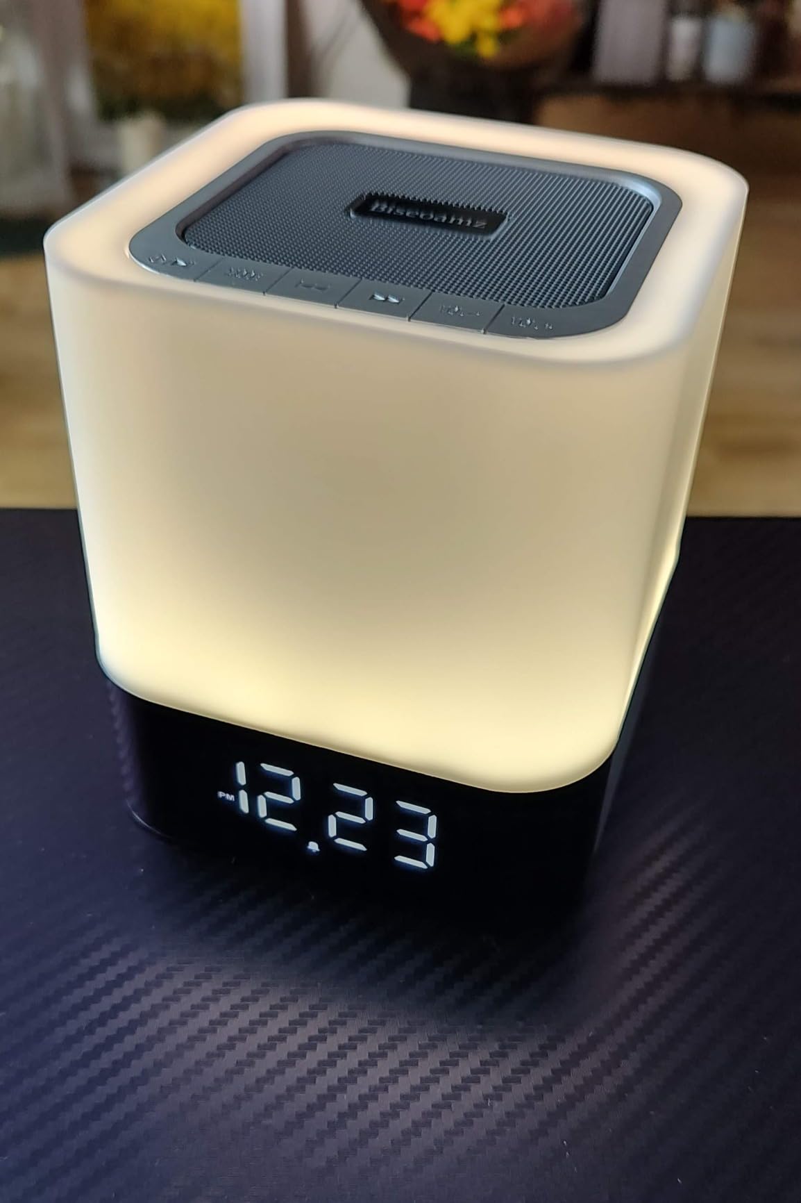 Bedside Lamp with Alarm Clock Bluetooth Speaker, Night Light Bedroom ...