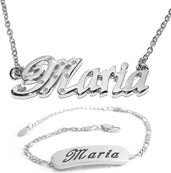 Amazon.com: Maria Name Necklace & Bracelet 18K White Gold Plated ...