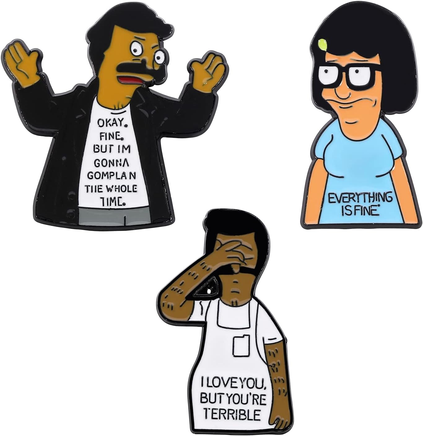Amazon.com: 3Pcs Cartoon Bob's Burgers Brooch - Moustache Bobby and ...