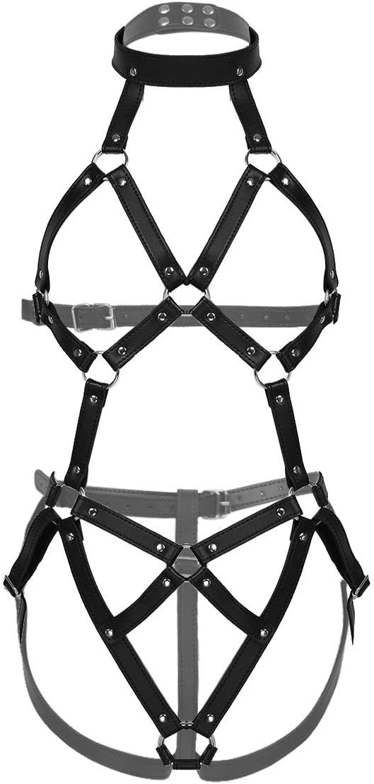 Amazon.com: iEFiEL Women's PU Leather Full Body Chest Harness Strappy ...
