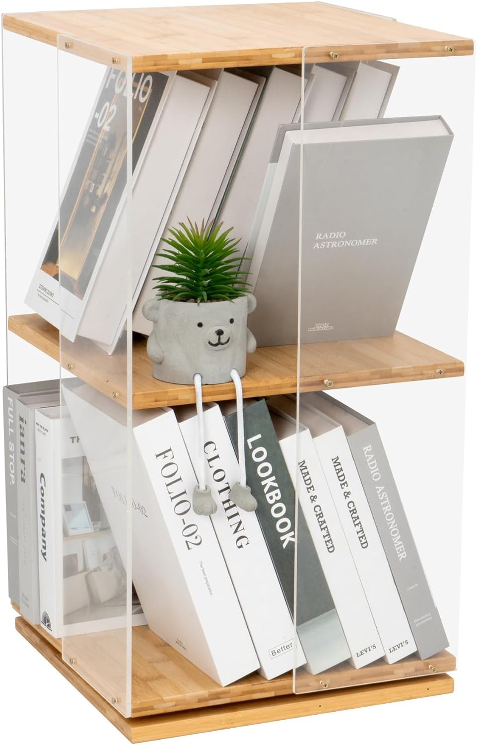 Buy jxgzyy 2-Tier Rotating Bookshelf 24 in 360° Display Rotating Wood ...