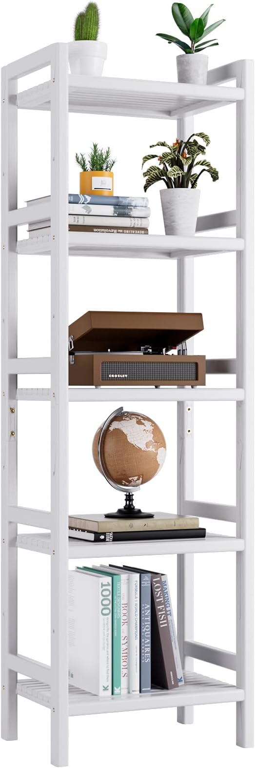 HITNET White Bookshelf, Adjustable Bamboo Bookcase, 5-Tier Tall Book ...