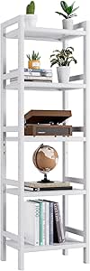 Amazon.com: HITNET 5 Tier Bamboo Shelf, Tall Narrow Bookcase, Freestanding Bathroom Storage Unit ...
