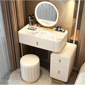 Makeup Vanity Table Dressing Table Flip Mirror With Drawers And Chair ...