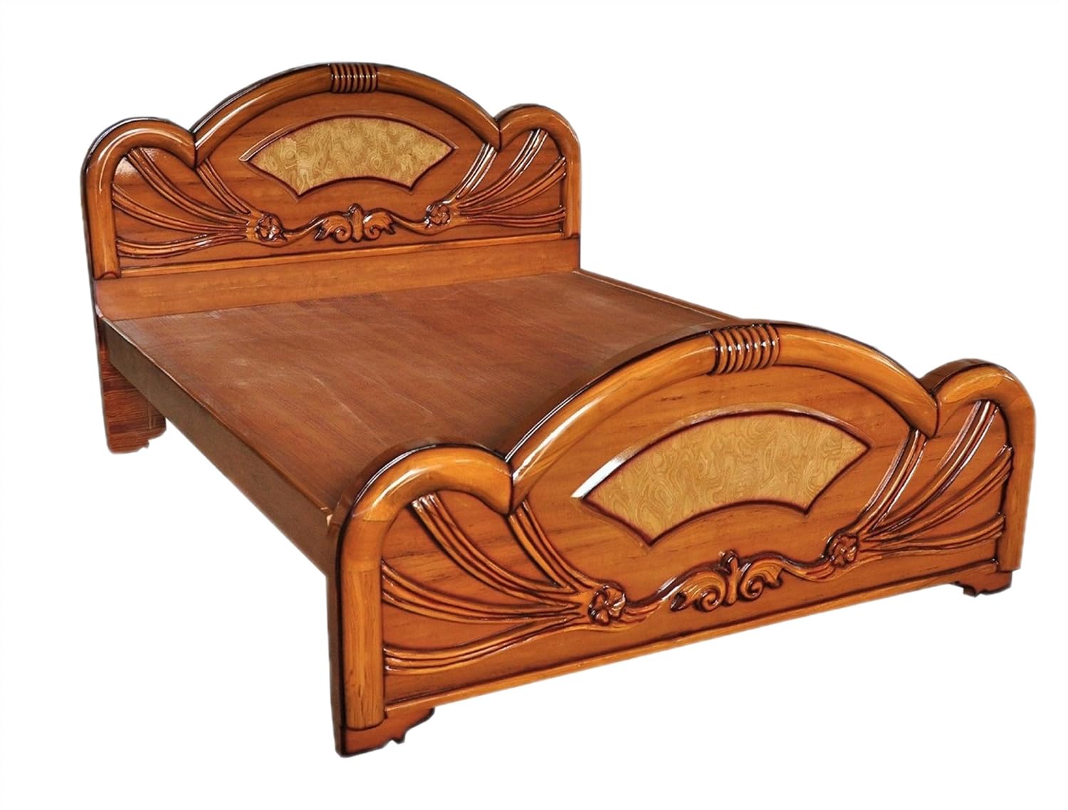 Leo's Furniture Teak Wooden Cot with Glossy Finish Hand Crafted Queen ...