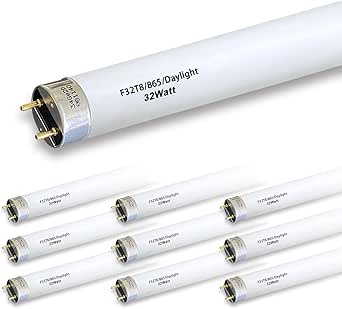 Valoisa F32T8/865 32W 48 Inch T8 Fluorescent Tube Light Bulb, 4 Foot 32Watt/TL765 6500K Daylight ...