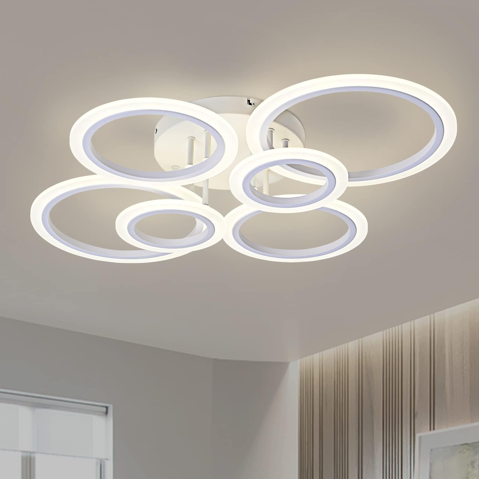 TEMINBU Modern LED Ceiling Light, White 6 Rings Flush Mount Ceiling ...