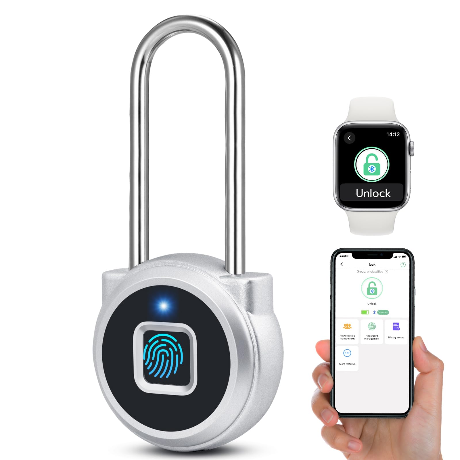 Dhiedas Fingerprint Padlock - Locker Lock Smart Padlock Biometric Metal ...