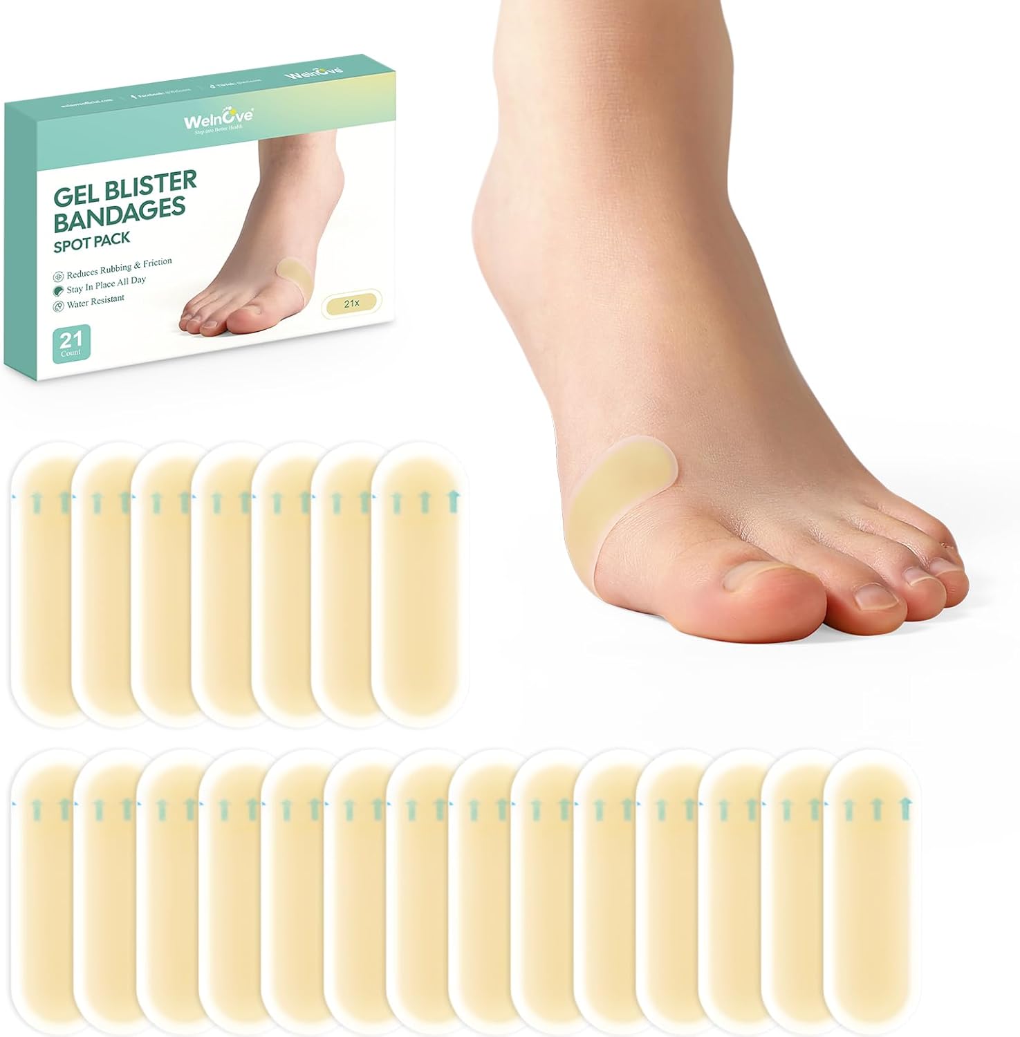 21 Pieces Blister Plasters for Feet - Welnove Invisible Hydrocolloid ...