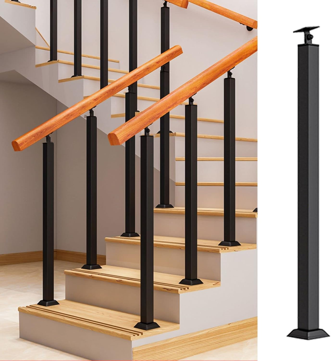 Stair Balusters Post, Black Square Metal Railing Spindles with Flat ...