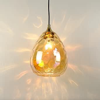 Homebelife Gold Pendant Lighting with Amber Hammered Glass Shade, 1 ...