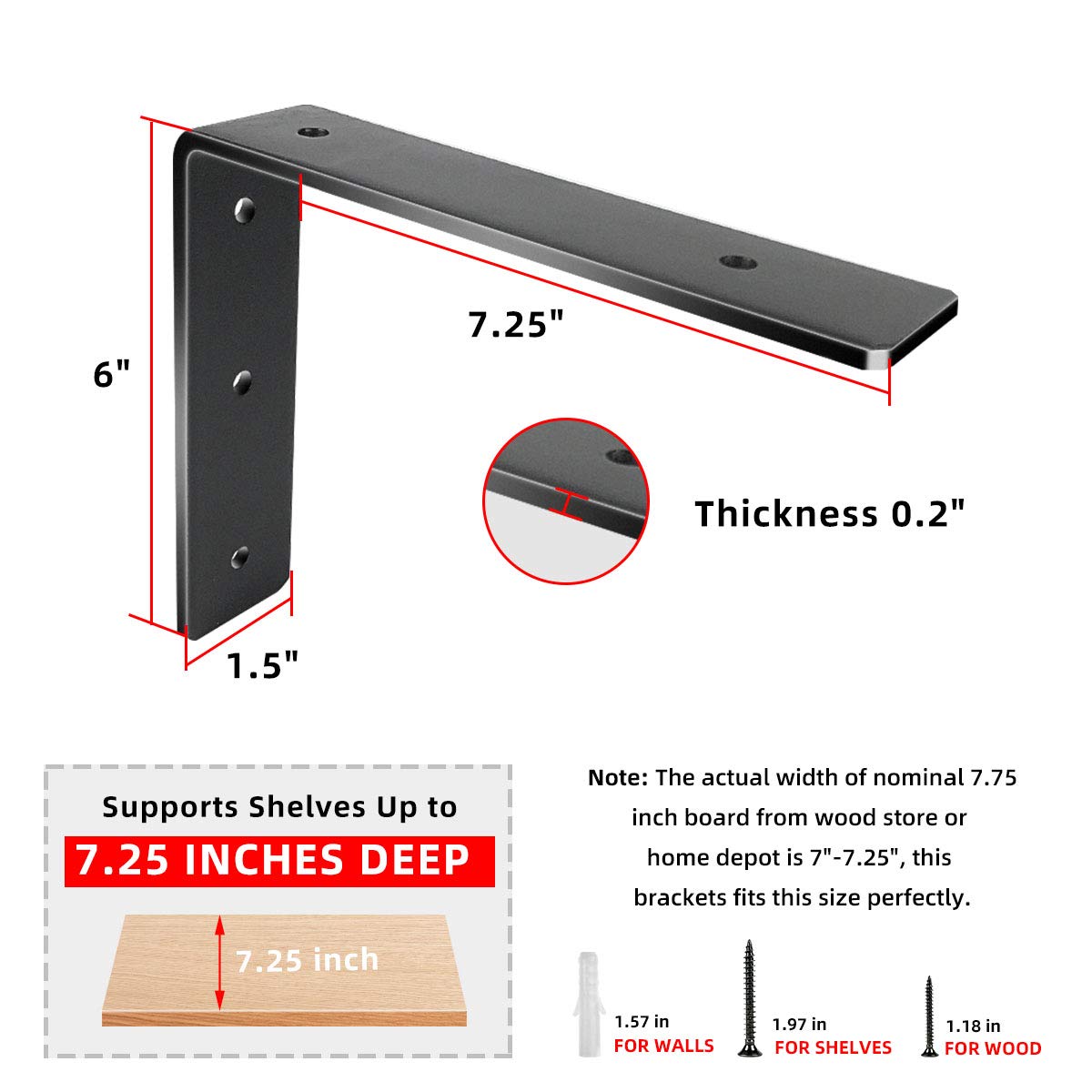 Snapklik.com : Shelf Bracket 8 Inch Heavy Duty Black Rustic Industrial ...
