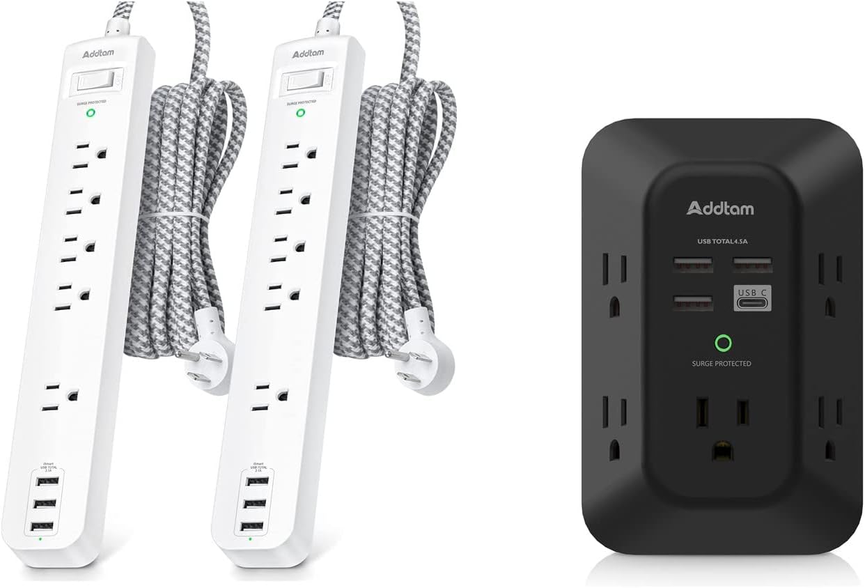 Amazon.com: 2 Pack Power Strip Surge Protector and Black USB Wall ...
