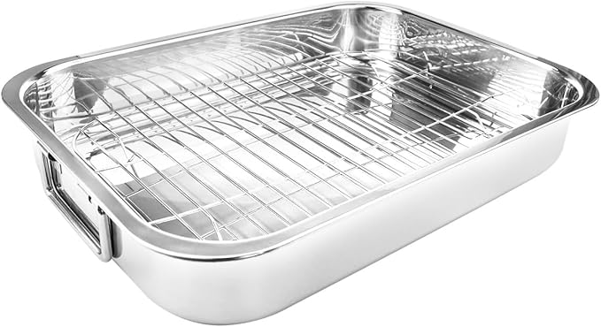 Amazon.com: Stainless Steel Roasting Pan with Rack Rectangular Baking ...