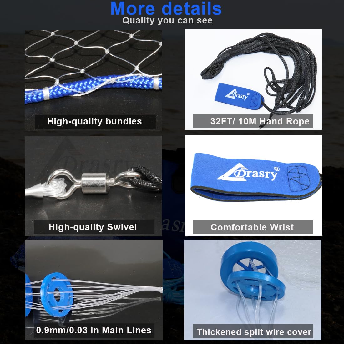 Snapklik.com : Saltwater Fishing Cast Net 3/8 Inch Mesh Size For Bait ...