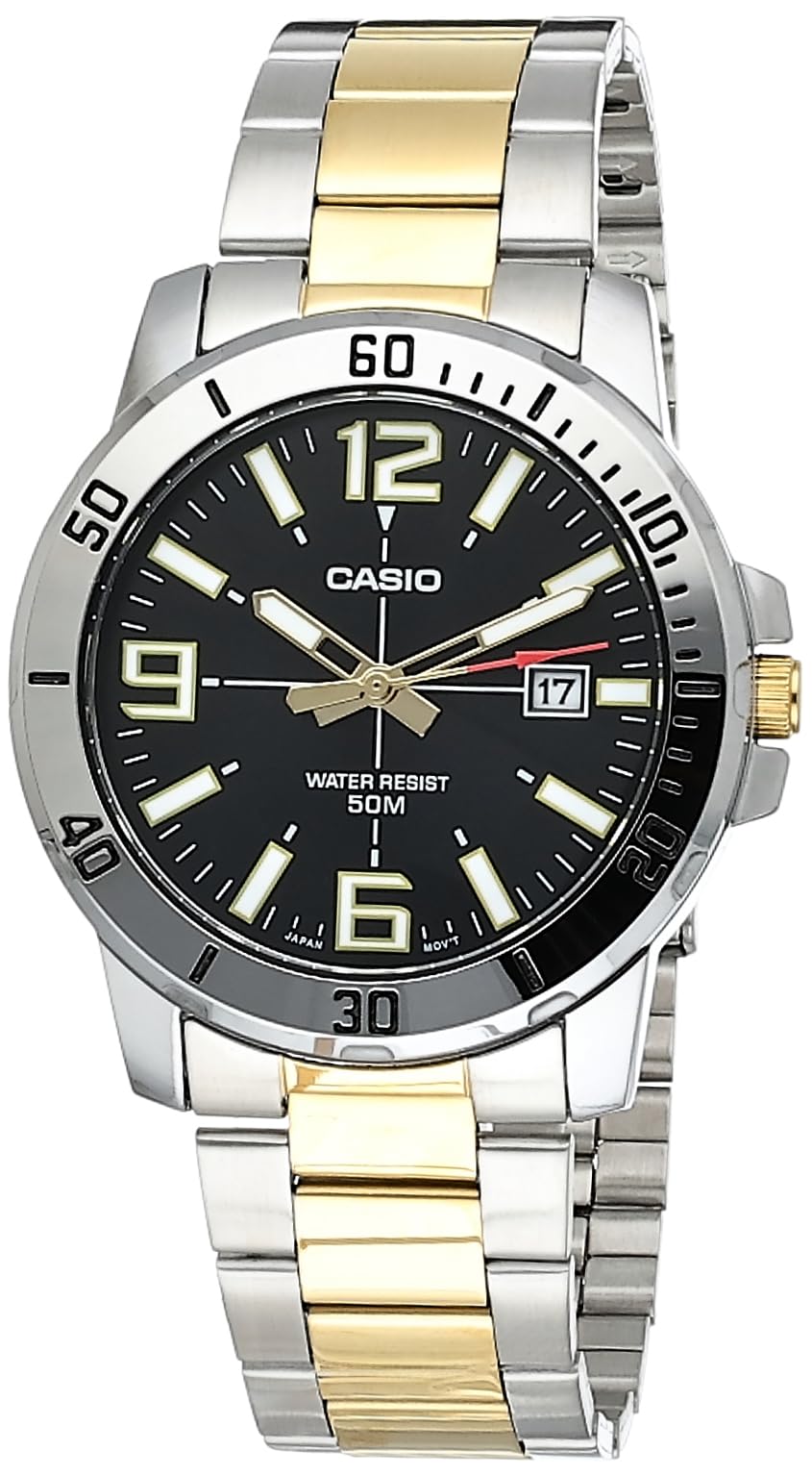 Casio Analogue Men's Watch (Black Dial Gold Colored Strap) : Amazon.in ...
