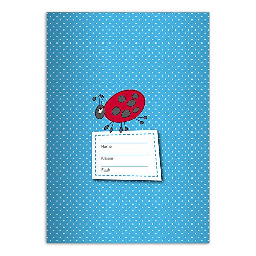 4 süße DIN A4 Schulhefte, Rechenhefte mit Marienkäfer, hellblau ...