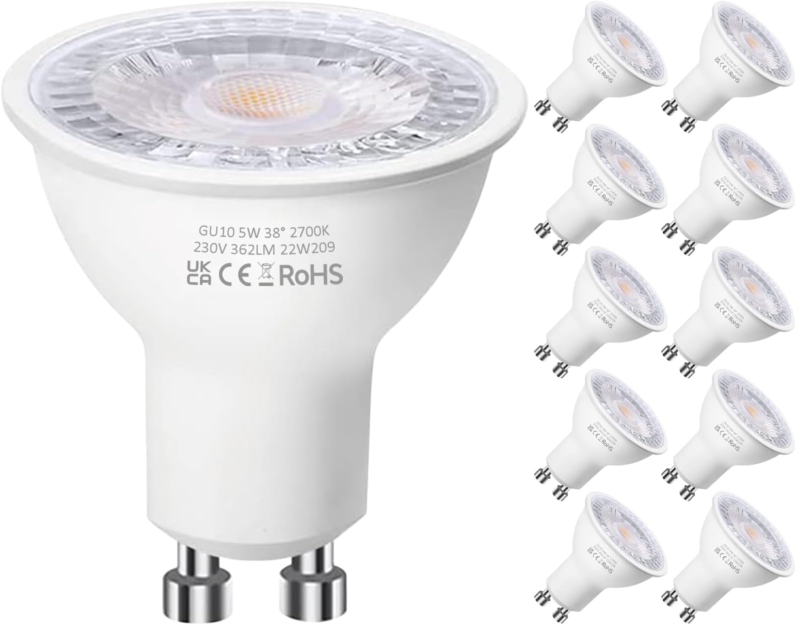 GU10 LED Bulbs, Warm White 2700K, 5W LED GU10 Spotlight Bulb, 50W ...