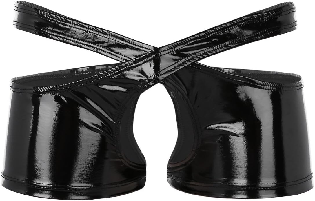 Amazon.com: QinCiao Men's PVC Leather Wetlook X-Shape Open Crotch ...
