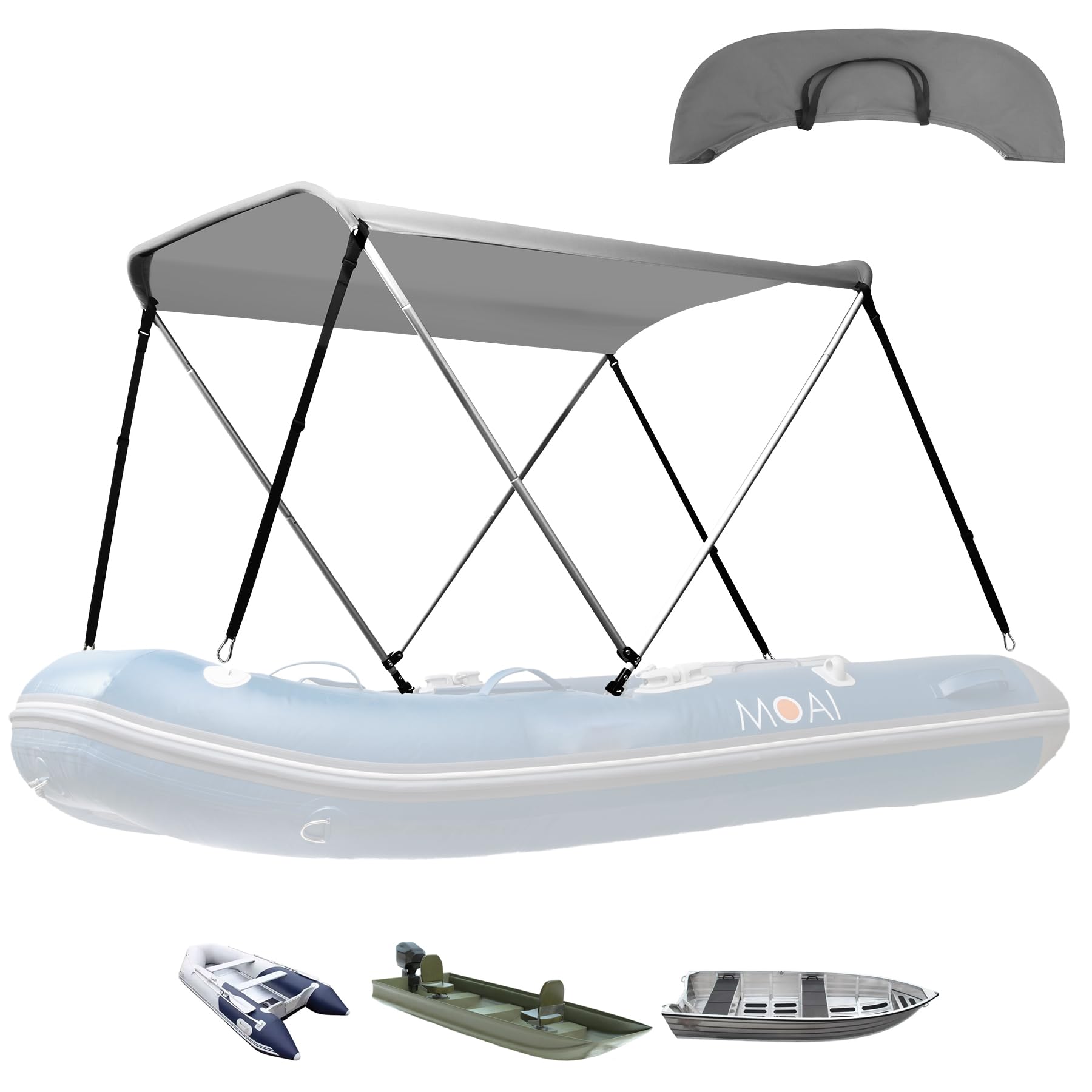 Snapklik.com : Bimini Tops For Boats 2 Bow Foldable Aluminum Frame ...