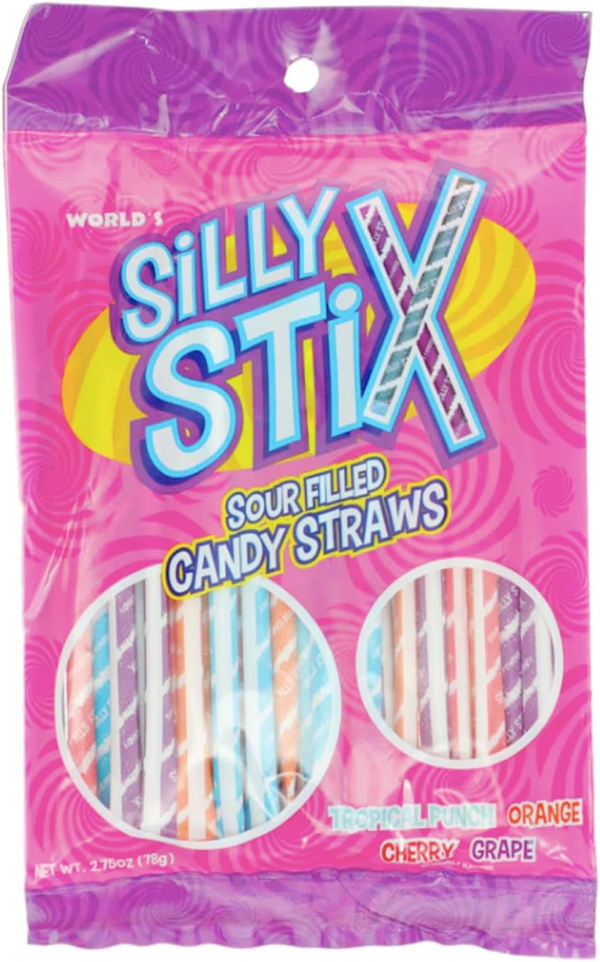 Amazon.com : Silly Stix Sour Filled Candy Straws 2.75oz Bag - Tropical ...