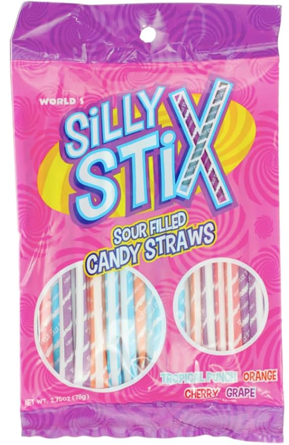 Amazon.com : Silly Stix Sour Filled Candy Straws 2.75oz Bag - Tropical ...