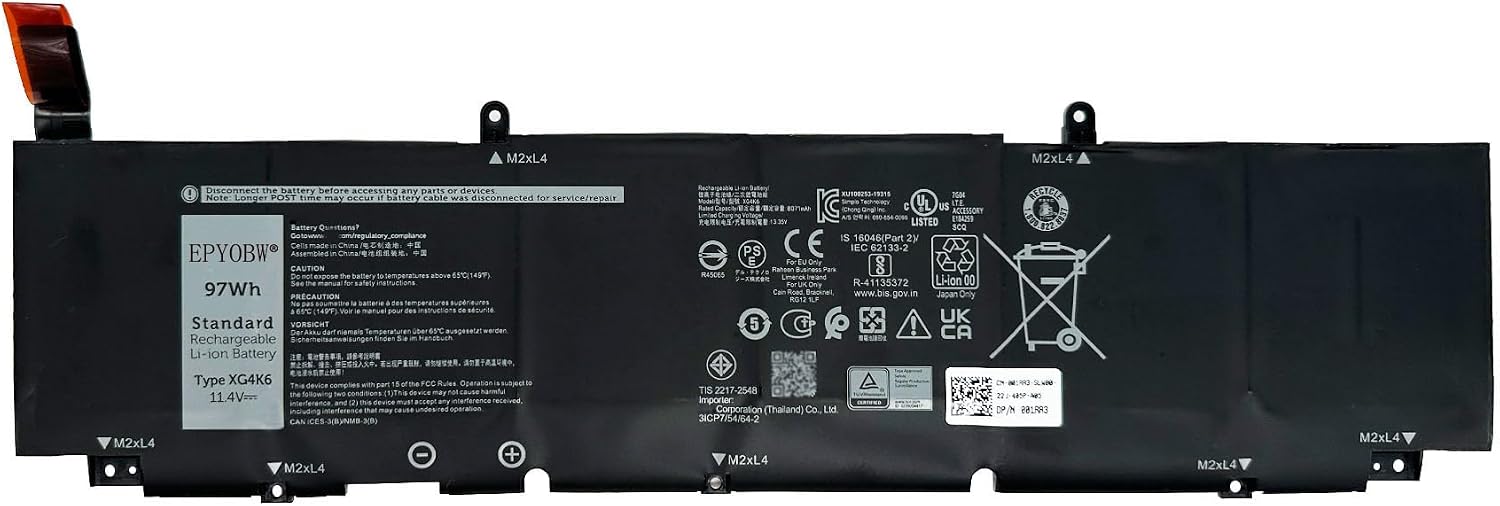 Amazon.com: EPYOBW XG4K6 Laptop Battery 97Wh 11.4V Compatible with Dell ...