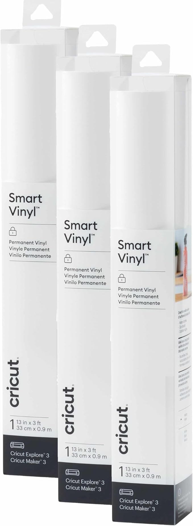 Amazon.com: Cricut Smart Permanent Vinyl, White, 3-Pack of 3ft Rolls ...