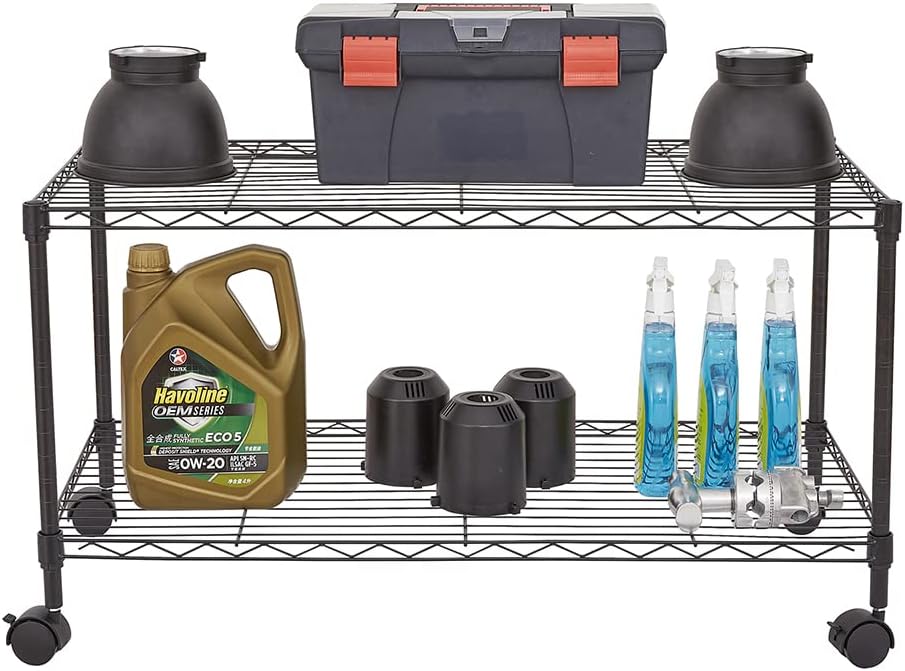 Amazon.com: Ynredee 2-Tier Heavy Duty Utility Cart, Rolling Media Cart ...