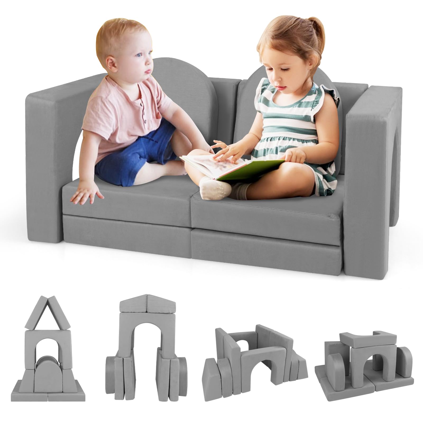 HONEY JOY 8 PCS Modular Kids Sofa Play Couch, Convertible Climb & Crawl ...