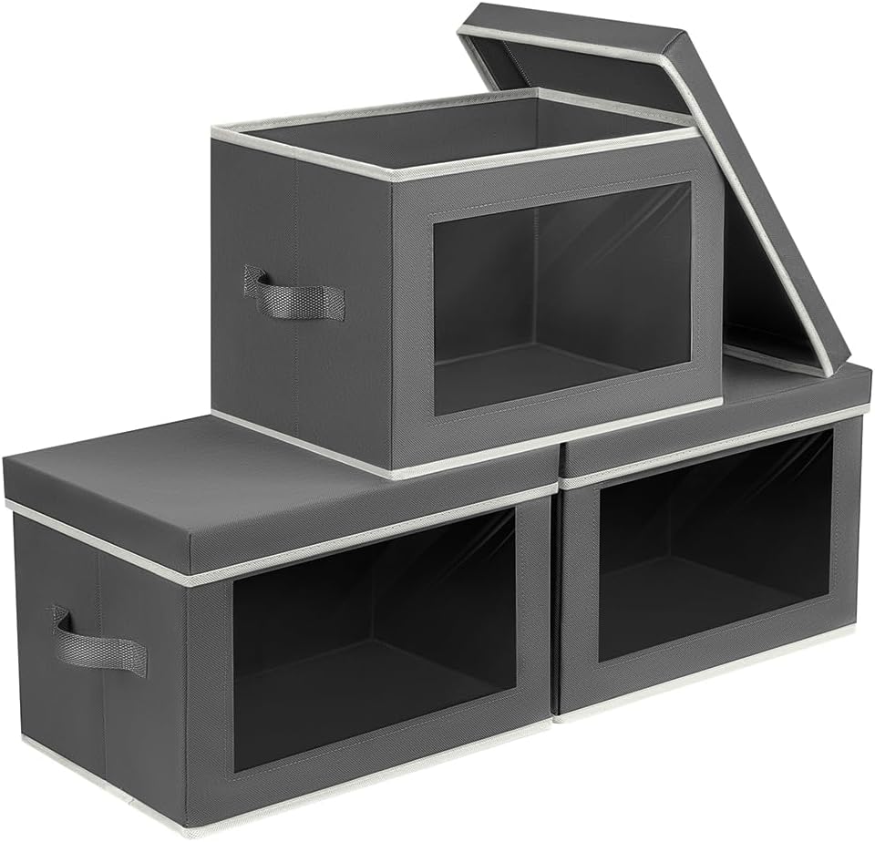 Budding Bear Fabric Storage Boxes with Lids (4 Pack) - Foldable Storage ...