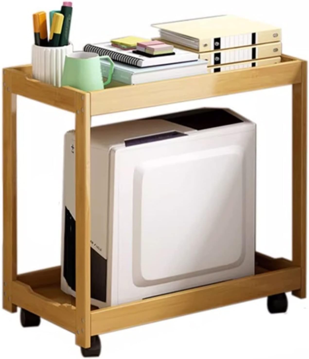 CPU Stand Desktop PC Tower Stand with Storage, 2-tier Rolling PC Case ...