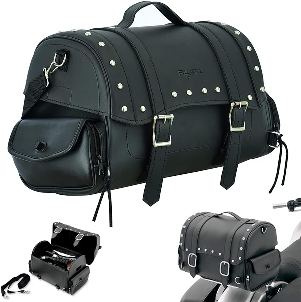 RXL Rexell Motorbike Saddle Bag Leather Motorcycle Trunk Bag Waterproof ...