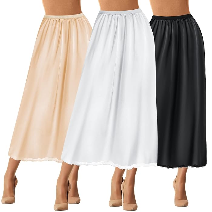 Buy 3 Pieces Half Slip Lace Long Underskirt Women's Satin Half Slip ...