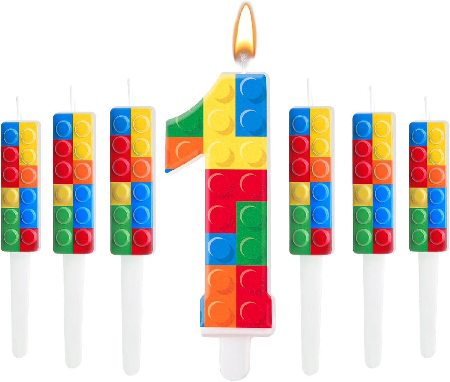 Amazon.com: 7 Pcs Building Block Themed Birthday Candles Set Building ...