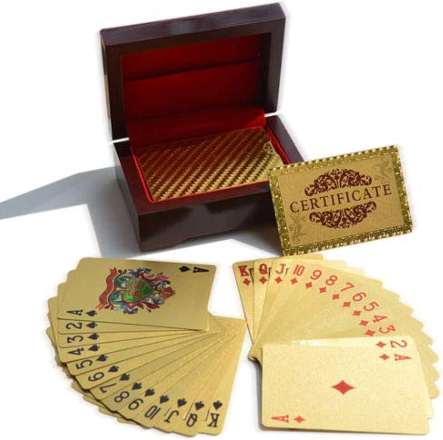 24K Gold Foil Plated Poker Playing Cards Traditional Set With Wooden ...