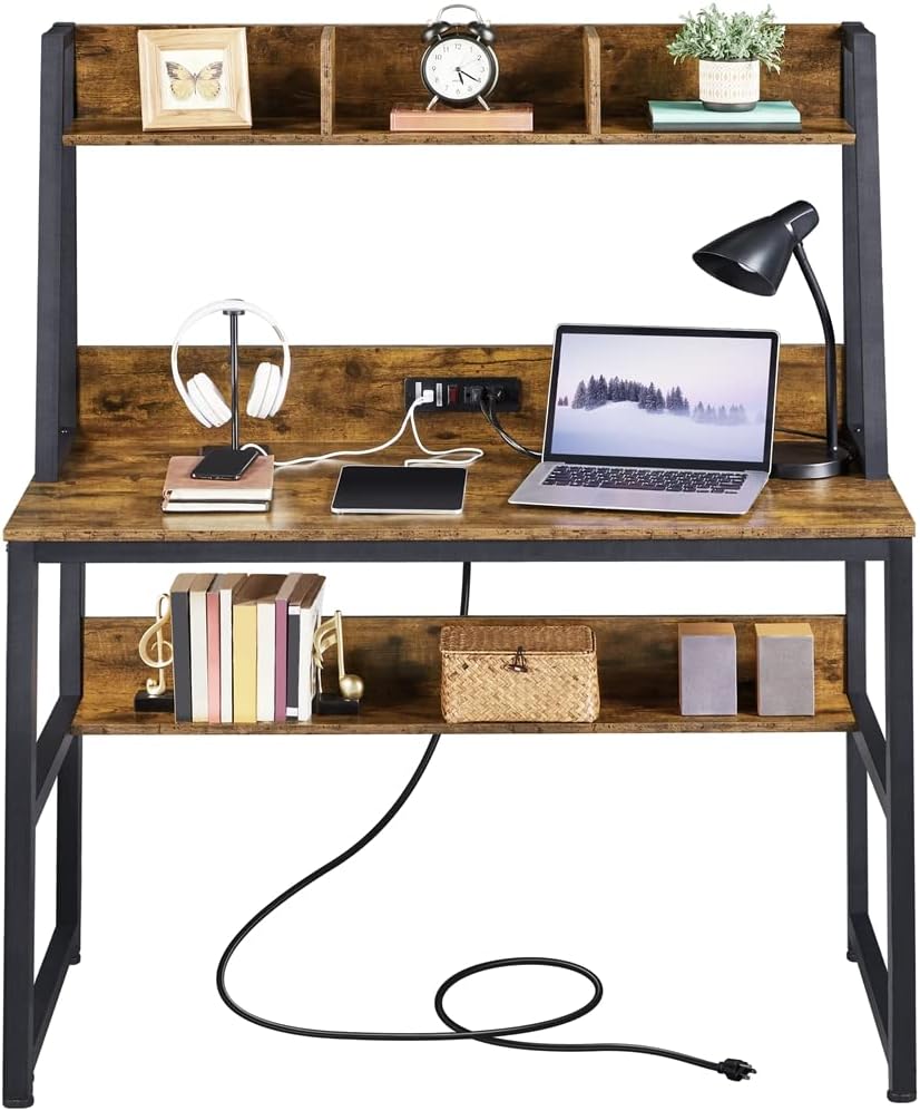 Amazon.com: Yaheetech 47 in Modern Computer Desk with Power Outlets and ...