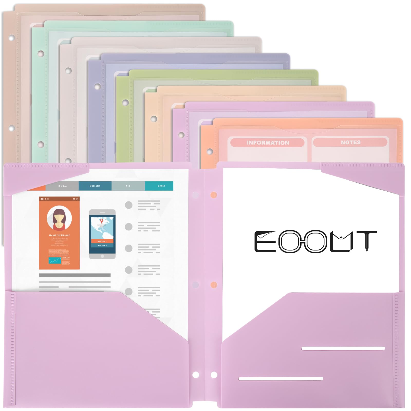 Amazon.com: EOOUT Plastic 3 Hole Punch Folders with Clear Front Pockets ...