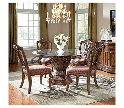 Aarsun Dining Set, Handcrafted in Solid Wood 4 Seater Round Table with Chair : Amazon.in: Home ...