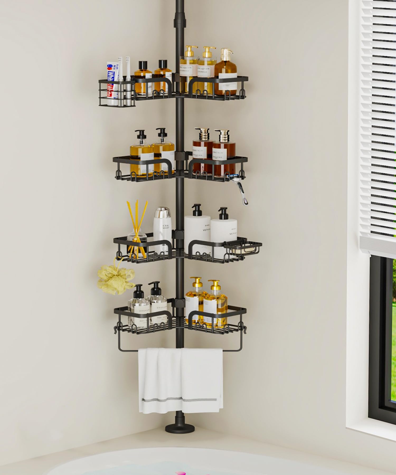 Amazon.com: Clothink Corner Shower Caddy Tension Pole, 4-Tier Rustproof ...