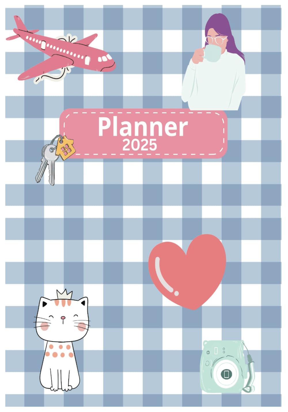 2025 Blue & White Gingham Daily/Monthly Planner - 7x10, 120 Pages for ...