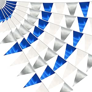 Amazon.com: 65FT Navy Blue White Silver Triangle Pennant Banner Flag ...