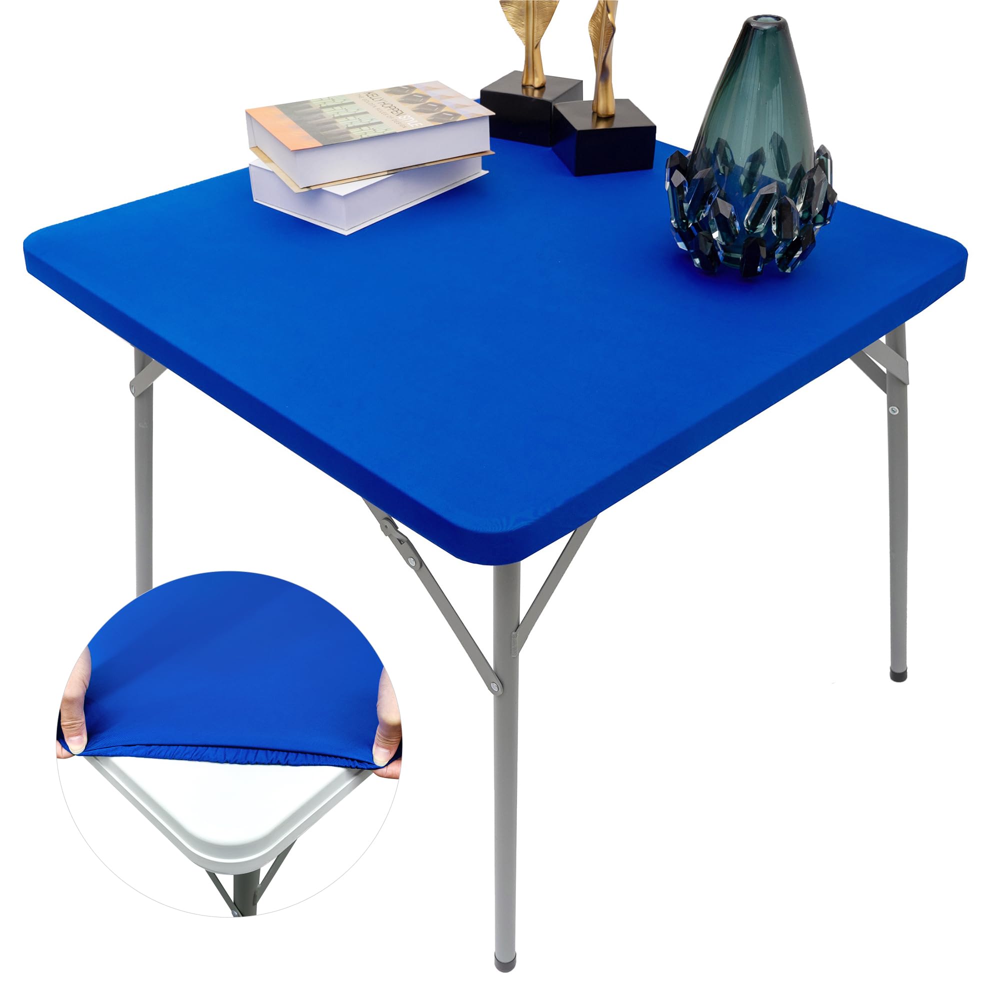 Amazon.com: NEWISHER Square Fitted Table Cover Blue Cocktail Topper ...