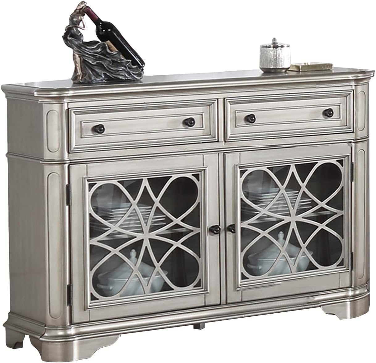 Amazon.com: Poundex Wood Drawers and 2 Doors Dining Server, Silver ...