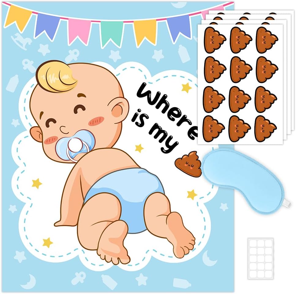 Amazon.com: Pin the Sticker Diaper Game - Funny Baby Shower Party ...