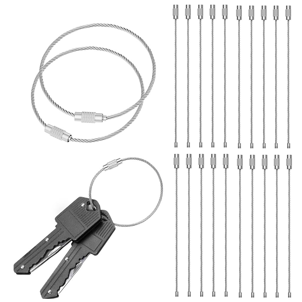 PALAY® 20Pcs Stainless Steel Keyring, 15cm Wire Rope Key Ring cables ...