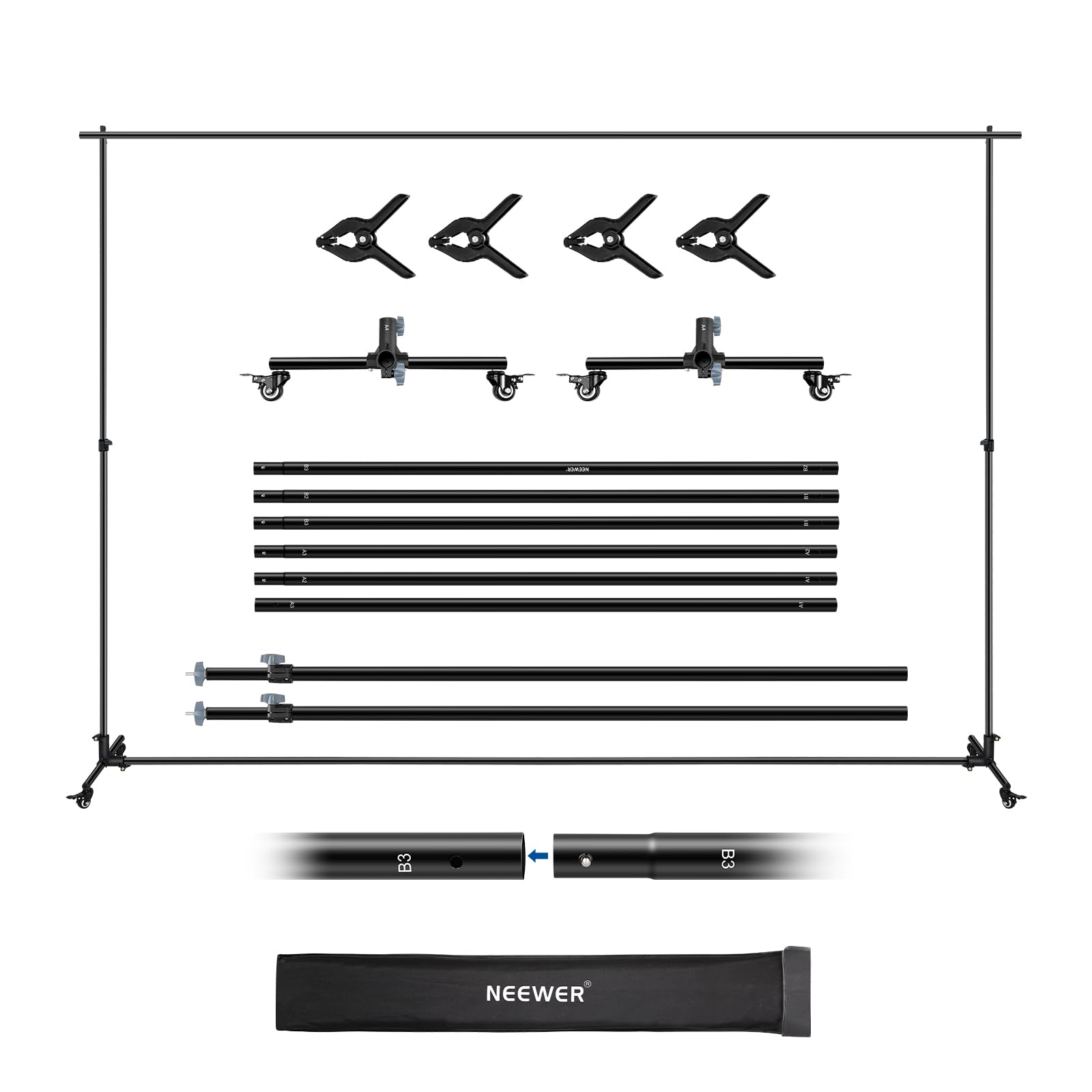 NEEWER Backdrop Stand Heavy Duty with 360° Wheels, 10x7ft Background ...