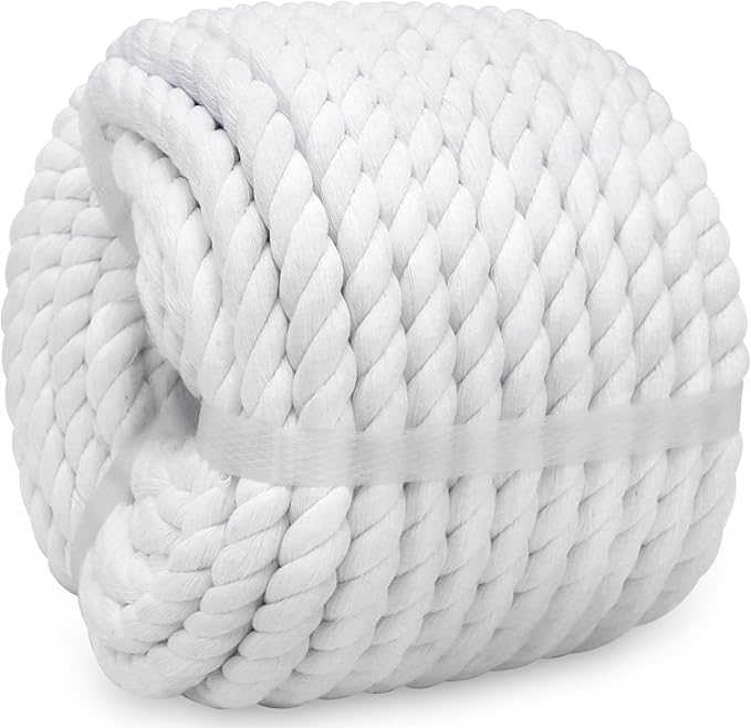 White Cotton Rope 1/2 Inch x 50 Feet - Twisted White Rope for Crafts ...