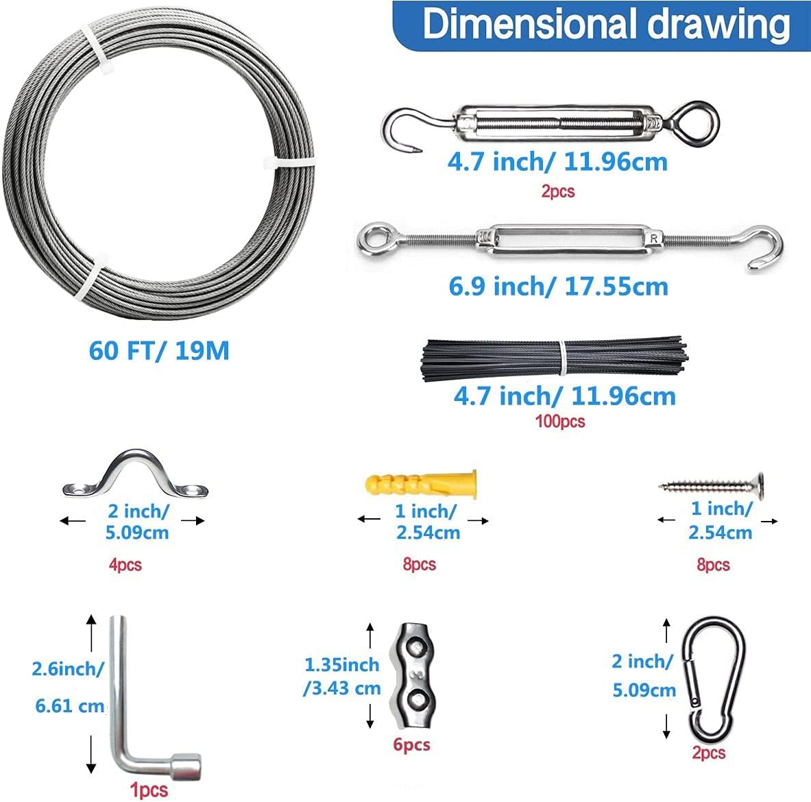SUNMEG Garden Wire Rope Kit,PVC Coated 304 Stainless Steel Wire Rope ...